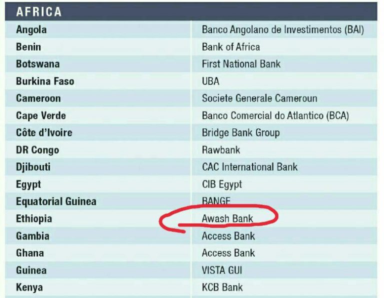 Awash Bank was included in best Banks list for the 2nd time